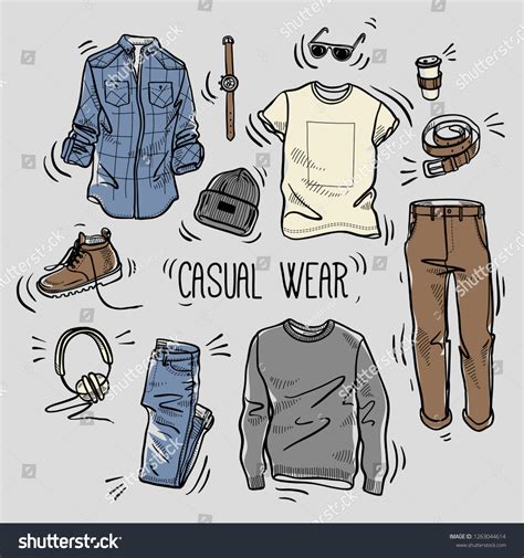 Hand Drawn Set Mens Casual Wear Stock Vector Royalty Free 1263044614