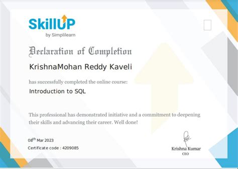 kaveli krishna mohan reddy on linkedin sql learning growing