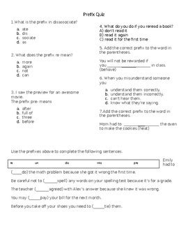 Basic Prefix Quiz By Mrs Have A Heart Teachers Pay Teachers