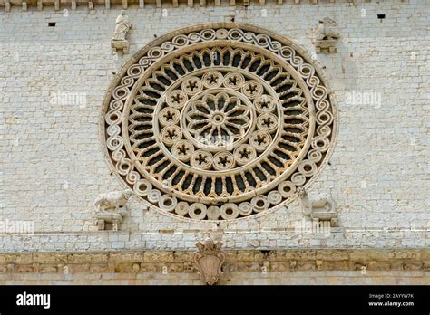 Detail Of The Facade With The Rose Window Of The Papal Basilica Of St