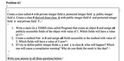 Solved Problem Create A Class Called A With Private Chegg