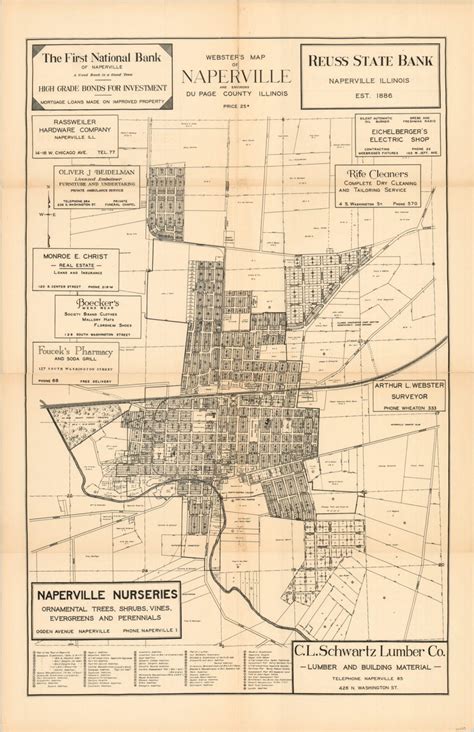 Websters Map Of Naperville And Environs Dupage County Illinois Curtis Wright Maps