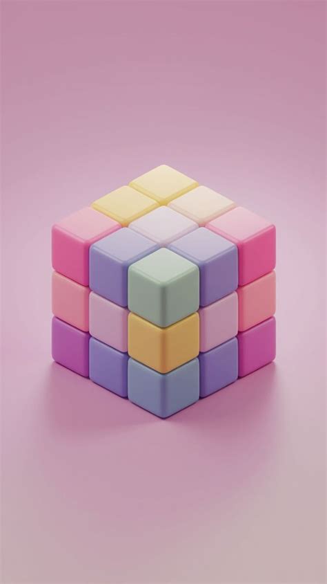 Pastel Color 3d Rubiks Cube With Grid Design On Soft Pink Background