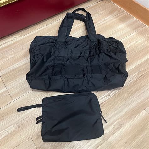 無印良品 MUJI 黑色 輕便 旅行袋 滑翔傘布 附收納袋 折疊波士頓包 可收納式 可掛行李上 絕版品 她的時尚 包包錢包 腰包