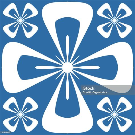 벽 및 바닥 장식을위한 Azulejo 사각형 세라믹 스페인어 타일 복고풍 기하학적 대칭 벡터 일러스트 레이 션 0명에 대한 스톡