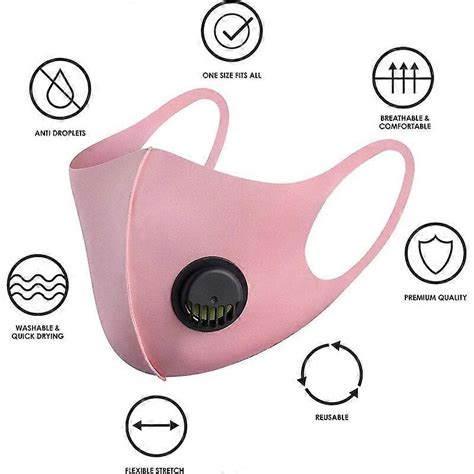 5 Pack Reusable Face Masks With Air Valve And Ear Loops Breathable