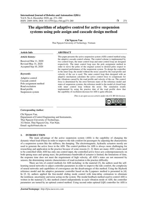 Pdf The Algorithm Of Adaptive Control For Active Suspension Systems Using Pole Assign And