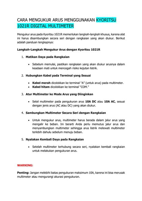 Cara Mengukur Arus Menggunakan Kyoritsu 1021R Digital Multimeter By