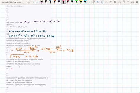 Solved Given The Sample Data X 22 16 14 31 26 A Find The Range B