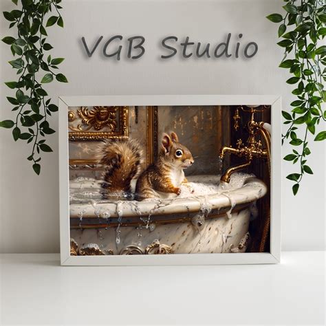 Squirrel Bath Victorian Bathtub Bathroom Whimsical Fine Art Print