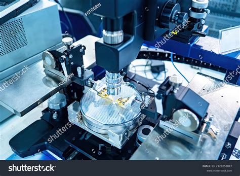 Microprocessor Testing Transistor Microcircuits Under Microscope Stock