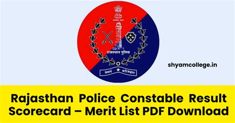 Rajasthan Police Constable Result 2024 Scorecard Pdf Download