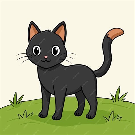 A Cartoon Drawing Of A Black Cat With A Big Smile On Its Face Premium