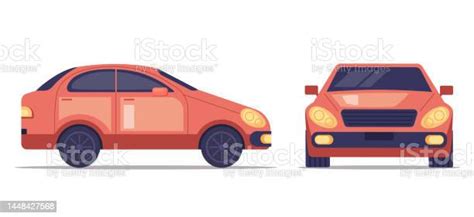 赤い車のセダンの正面図と側面図のデザインエレメントのベクターイラストコンセプト イラストレーションのベクターアート素材や画像を多数ご用意
