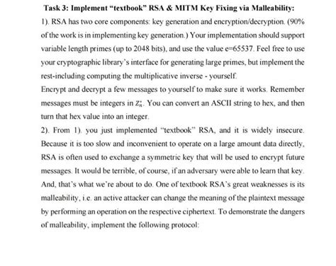 Solved Task 3 Implement Textbook Rsa And Mitm Key Fixing