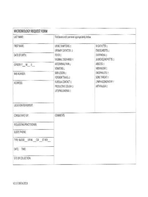 Fillable Online Blank Microbiology Request Form Ulster University Fax
