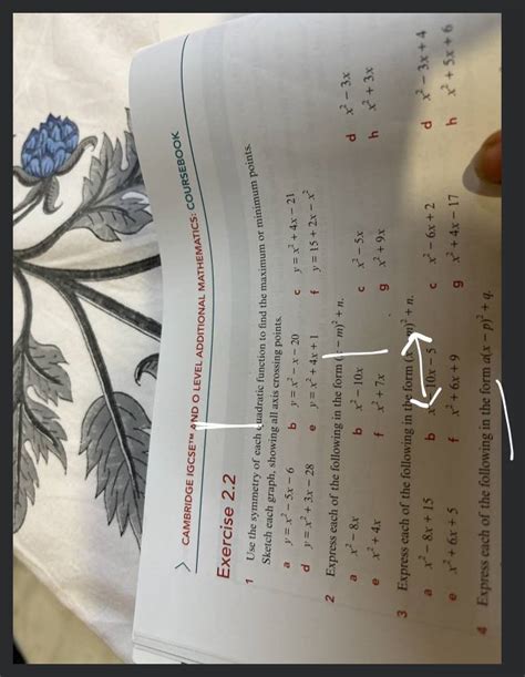 Cambridge Igcsetm And O Level Additional Mathematics Coursebook Exerci