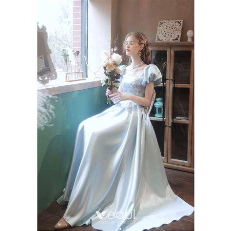 Elegante Himmelblau Satin Heimkehr Abiballkleider Ballkleider 2021 A