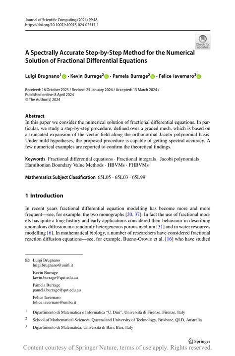 Pdf A Spectrally Accurate Step By Step Method For The Numerical Solution Of Fractional