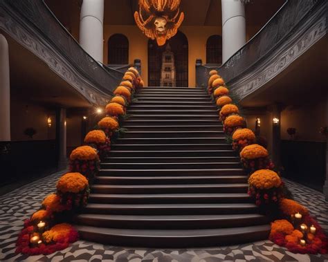 Premium AI Image A Staircase Fully Decorated With Dia De Muertos