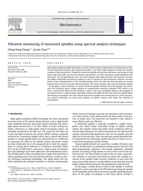 2009 Vibration Monitoring Of Motorized Spindles Using Spectal Analysis Techniques Pdf
