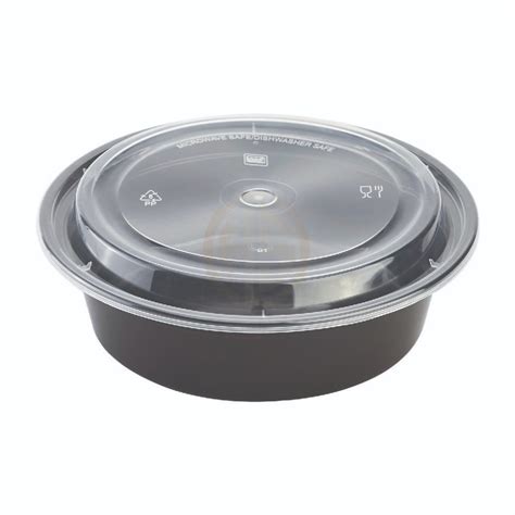 32oz Microwave Container Round Black Base With Lid