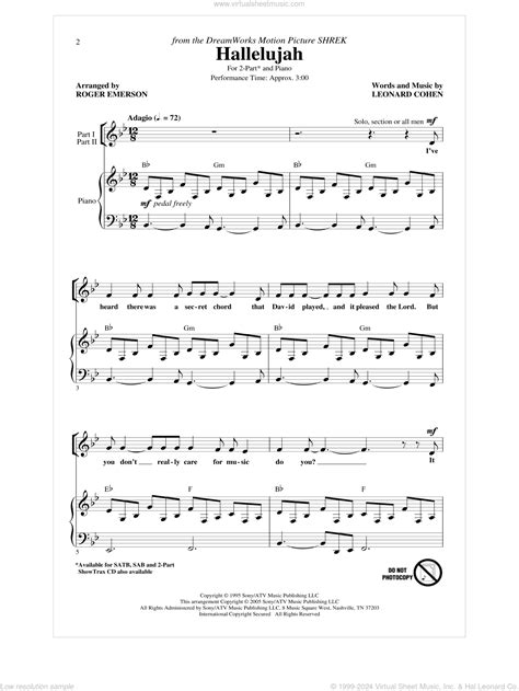 Cohen Hallelujah Sheet Music For Choir 2 Part Pdf