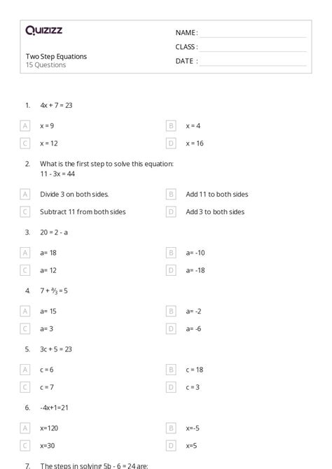 Two Step Equations Worksheets For Th Grade On Quizizz Free Printable