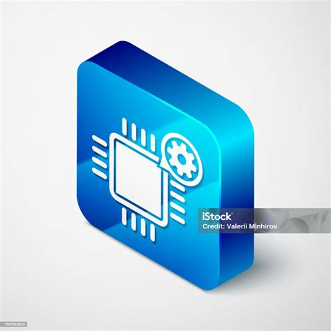 아이소메트릭 프로세서와 기어 아이콘 흰색 배경에 고립입니다 Cpu 칩 서비스 개념입니다 조정 응용 프로그램 설정 옵션 유지 보수