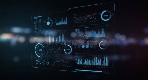 A Futuristic Digital Dashboard Interface Displays Various Data Visualizations Including Stock