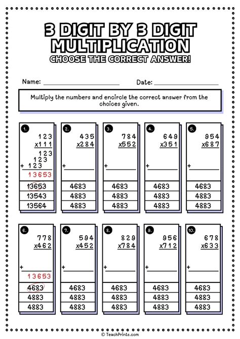 Free 3 Digit By 3 Digit Multiplication Worksheets Teach Prints