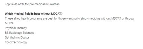 Top Medical Fields Without MDCAT MBBS In Pakistan StudyPK