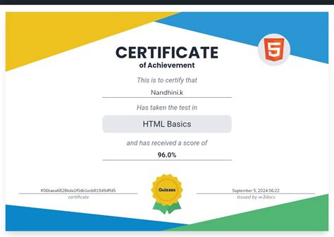 Nandhini K On Linkedin I Am Thrilled To Share That I Have Successfully Completed An Html Test And