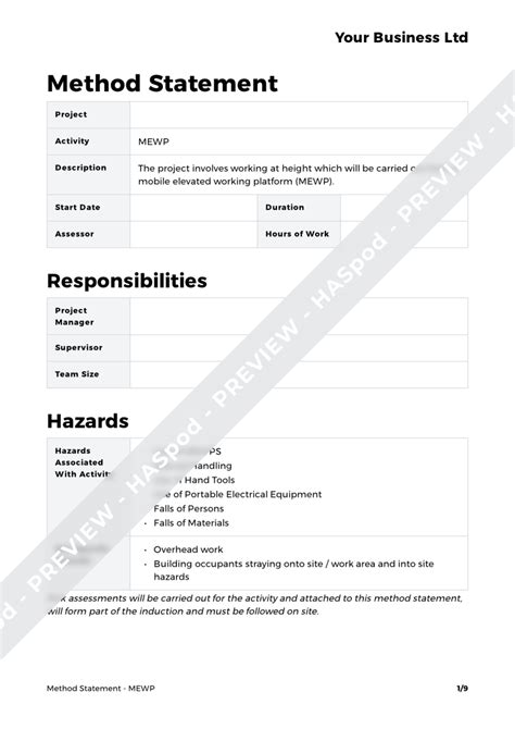 Mewp Method Statement Template Haspod