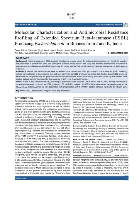 Pdf Molecular Characterization And Antimicrobial Resistance Profiling Of Extended Spectrum