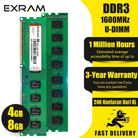 [local 24h] Exram Ddr3 Ram Desktop 8gb 4gb 1600mhz U Dimm Pc3 12800 240pins 1 5v Gaming Memory