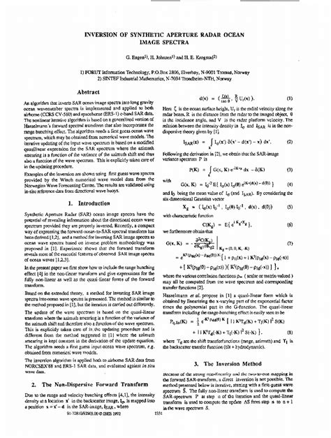 Inversion Of Synthetic Aperture Radar Ocean Image Spectra Ieee Conference Publication Ieee