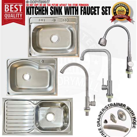 Kitchen Sus 304 Stainless Steel Sink With Gooseneck Faucet Set With Free Strainer Drainer