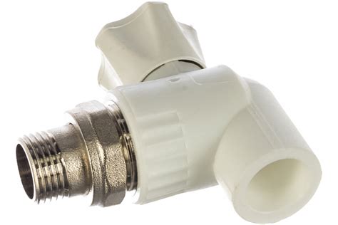 Шаровый кран VALFEX PP-R белый, 20х1/2 дюйма НР, угловой для радиатора ...