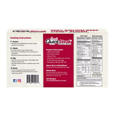Garys 100 Sirloin Beef Quicksteak Frozen 225 Lbs Total Openbax