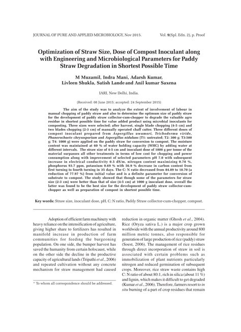 Pdf Optimization Of Straw Size Dose Of Compost Inoculant Along With Engineering And