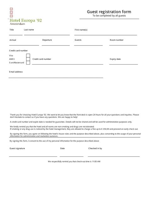 Editable Free 11 Registration Forms Patient Registration Form Hotel