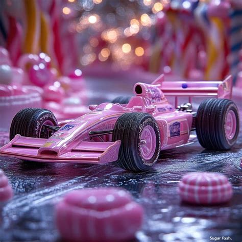 Image Of A Pink Racing Car 1 With Candy Themed Background Showcasing Sponsor Logo Sugarush The