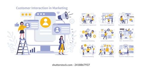 Customer Interaction Set Multifaceted Digital Marketing Stock Vector
