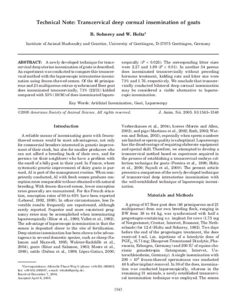 Pdf Technical Note Transcervical Deep Cornual Insemination Of Goats