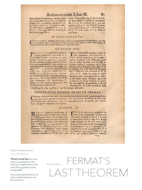 Fermats Last Theorem Document Fermats Last Theorem Number Theory