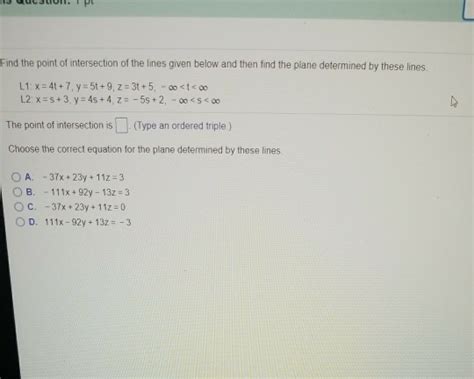 solved find the point of intersection of the lines given