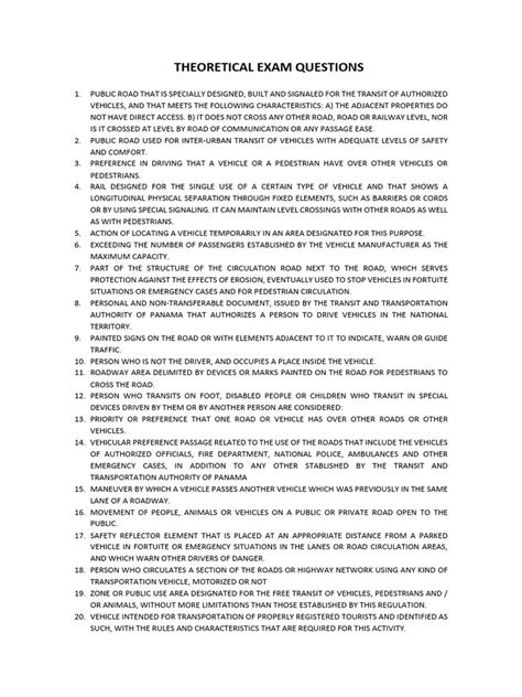 Theoretical Exam Questions Pdf Traffic Road