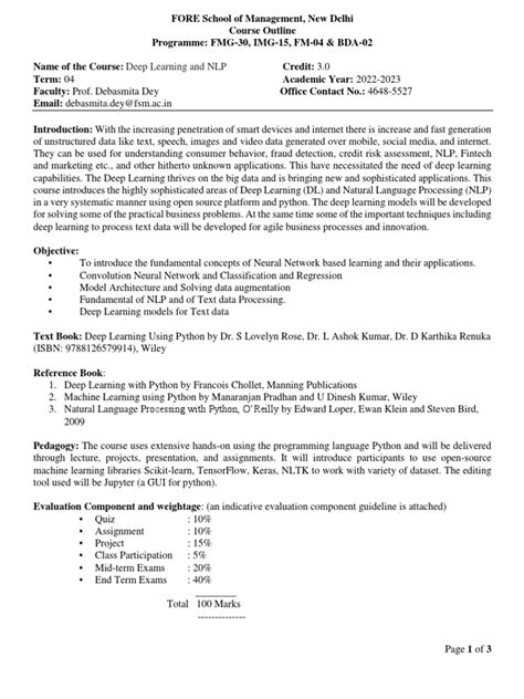 Dlnlp Course Outline Pdf Deep Learning Neuroscience