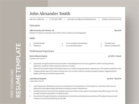 Free Senior Software Engineer Resume Template Behance